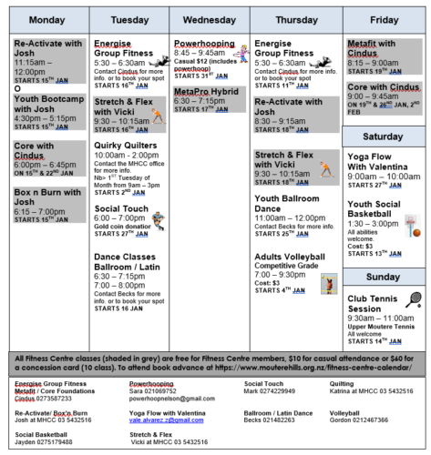 January Timetable - Moutere Hills Community Centre